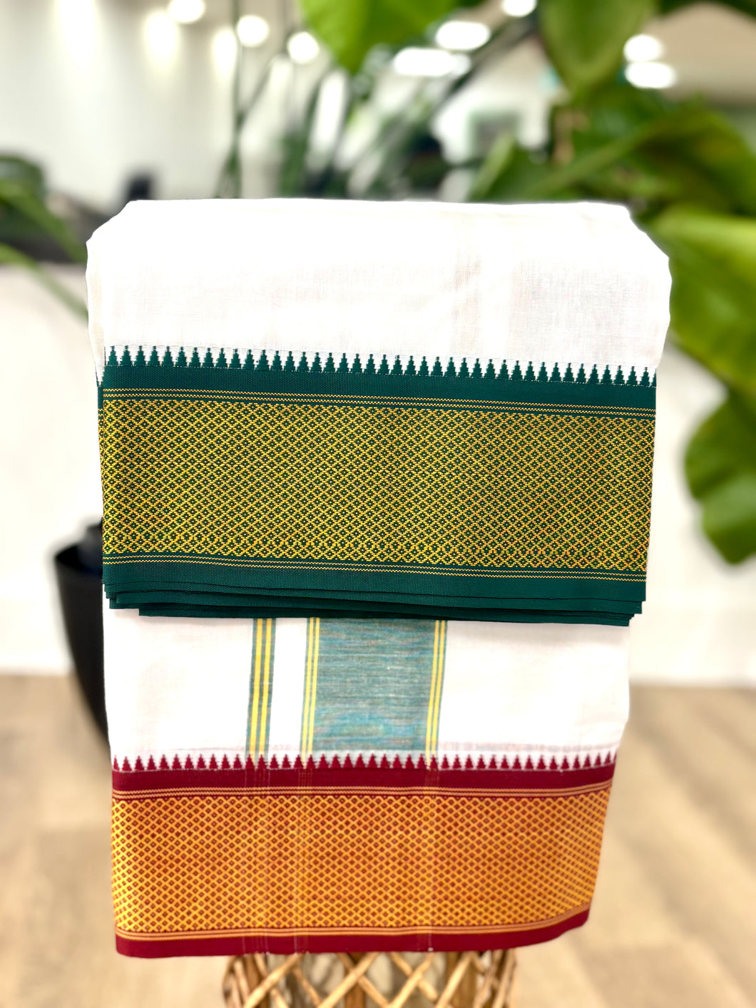 Cotton Dhoti with Design Pattern with Reversible Border – PMBFoods